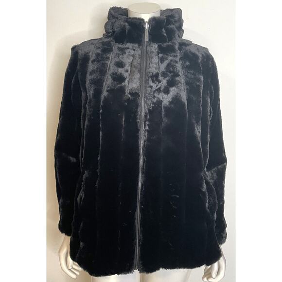 IMAN | Jackets & Coats | Iman Black Reversible Faux Fur Quilted Jacket ...